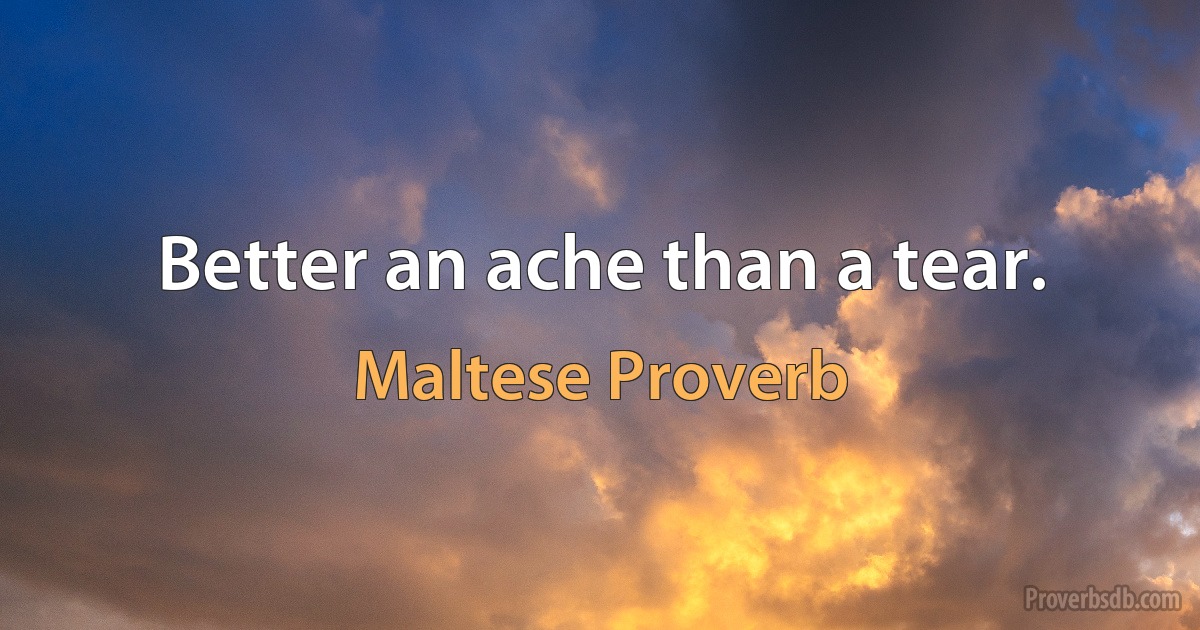 Better an ache than a tear. - Maltese Proverb - Proverbsdb.com